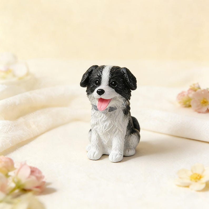 Mini Dog Figure - Miniature Border Collie Dog Figurine, Cute Resin Dog ...
