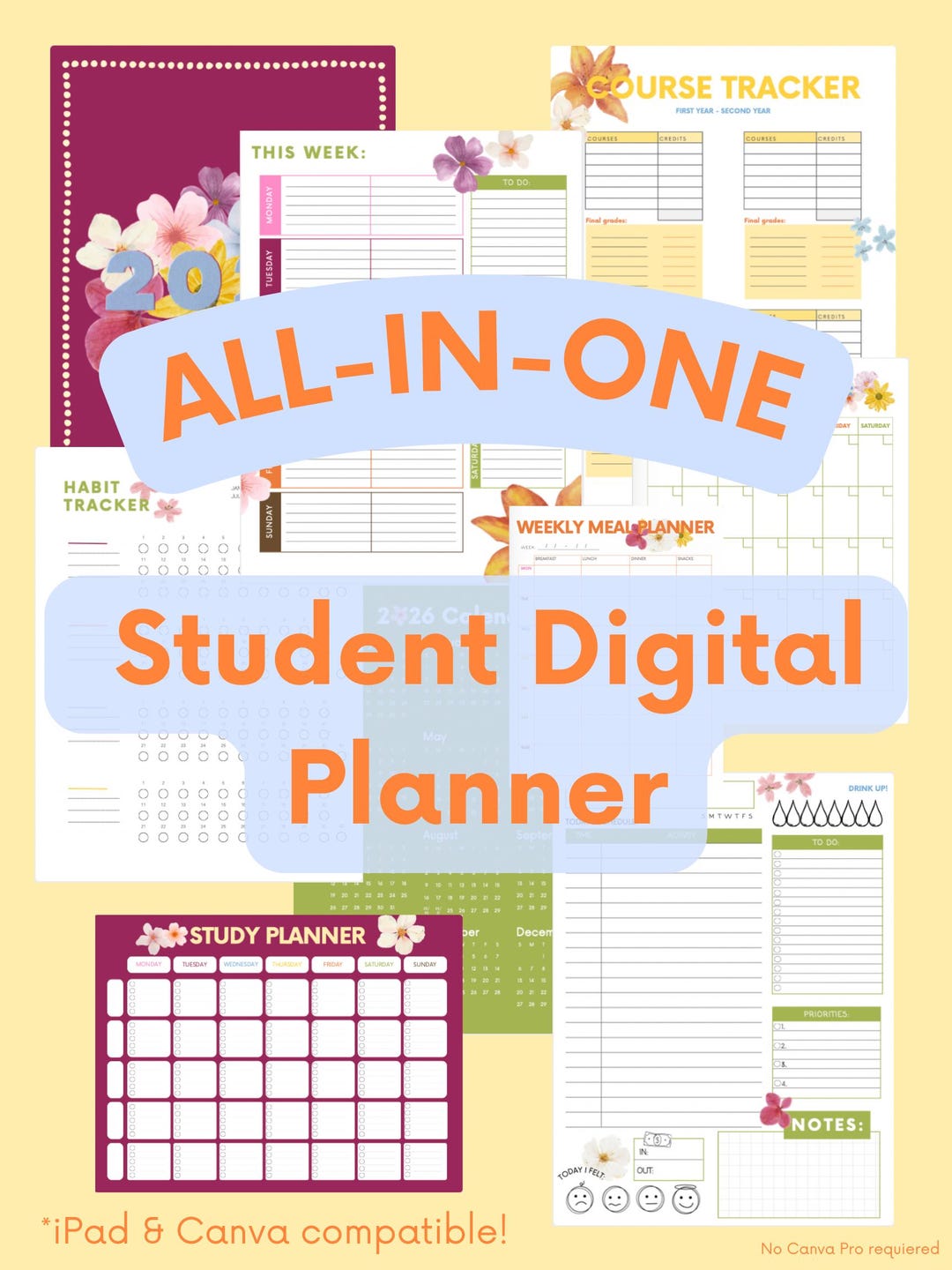 College Digital Planner for Goodnotes | Canva Editable Student Planner ...