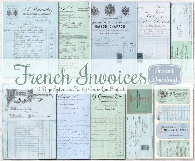 French Ephemera: Vintage Invoice Pages for Junk Journals (digital ...