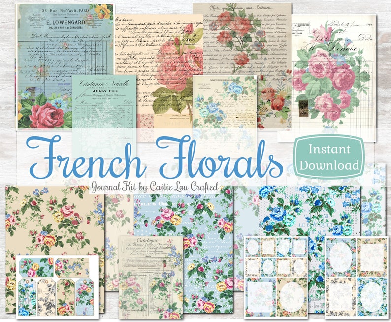 French Florals 21 Page Printable Journal Kit With Tags Journaling Cards ...