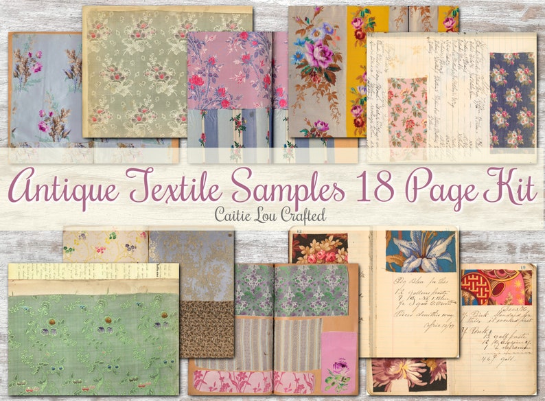 Antique Textile Samples: 18 Page Printable Designer Kit (digital ...