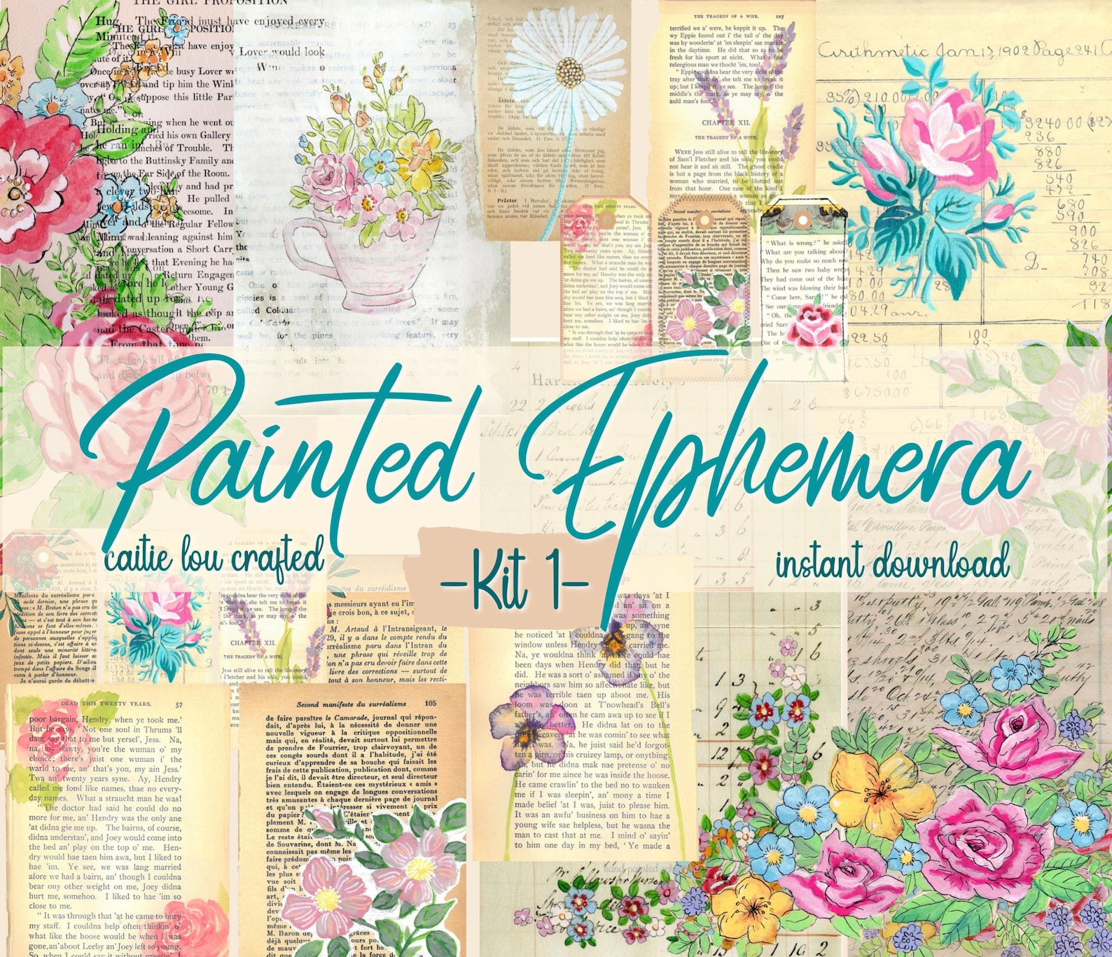 Floral Ephemera Hand Painted by Caitie Lou Crafted Printable Designs ...