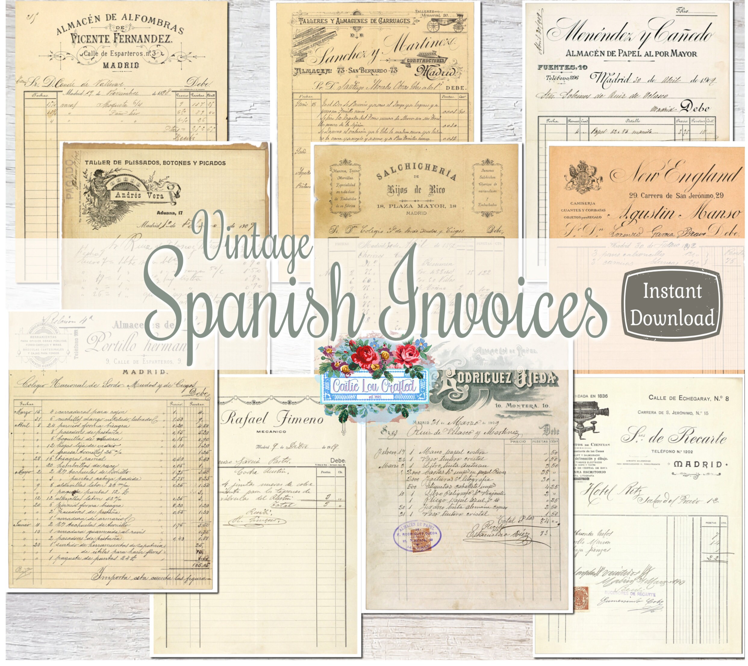 Vintage Spanish Invoice Ephemera: Junk Journal Paper (digital Download ...