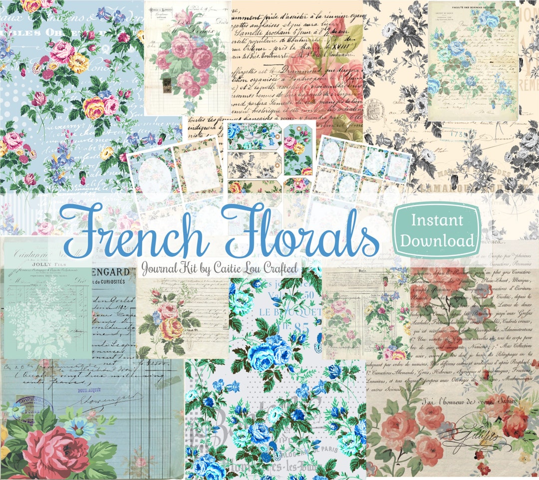 French Florals 21 Page Printable Journal Kit With Tags Journaling Cards ...