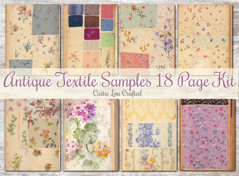 Antique Textile Samples: 18 Page Printable Designer Kit (digital ...