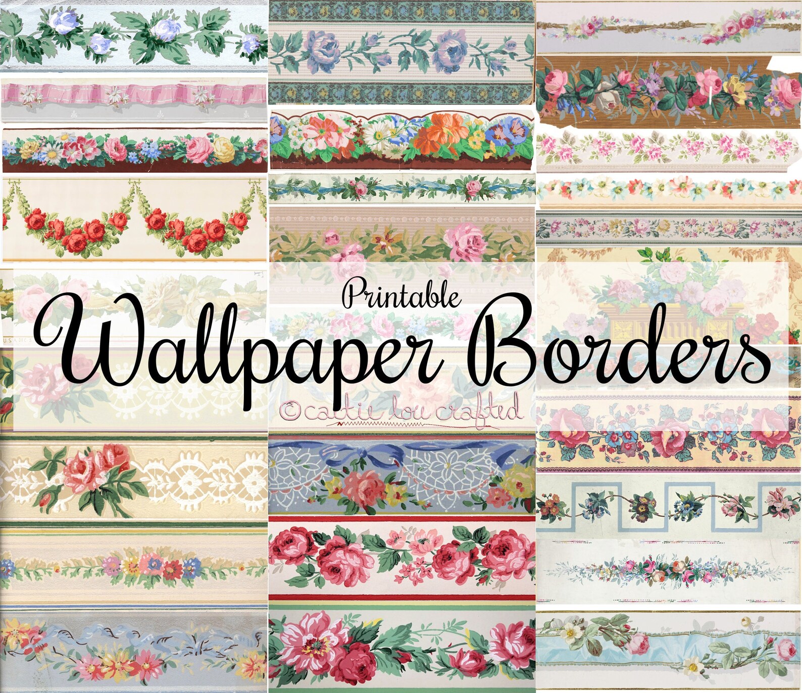 Wallpaper Borders Six Pages Floral Vintage Printable Junk - Etsy