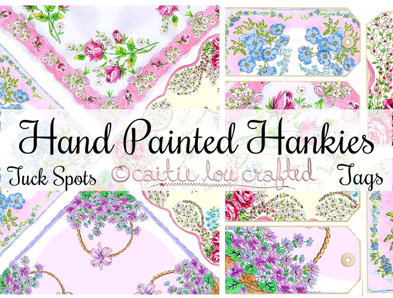 Hand Painted Hankies Set 1. Printable Hanky Designs . Pockets . Tags ...