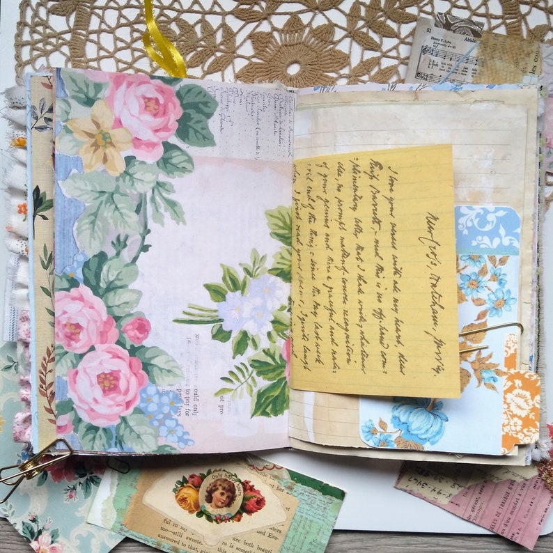 Gemma Handmade Hand Stitched OOAK Fabric Floral Vintage Cross Stitch Journal, Patchwork Textiles ...