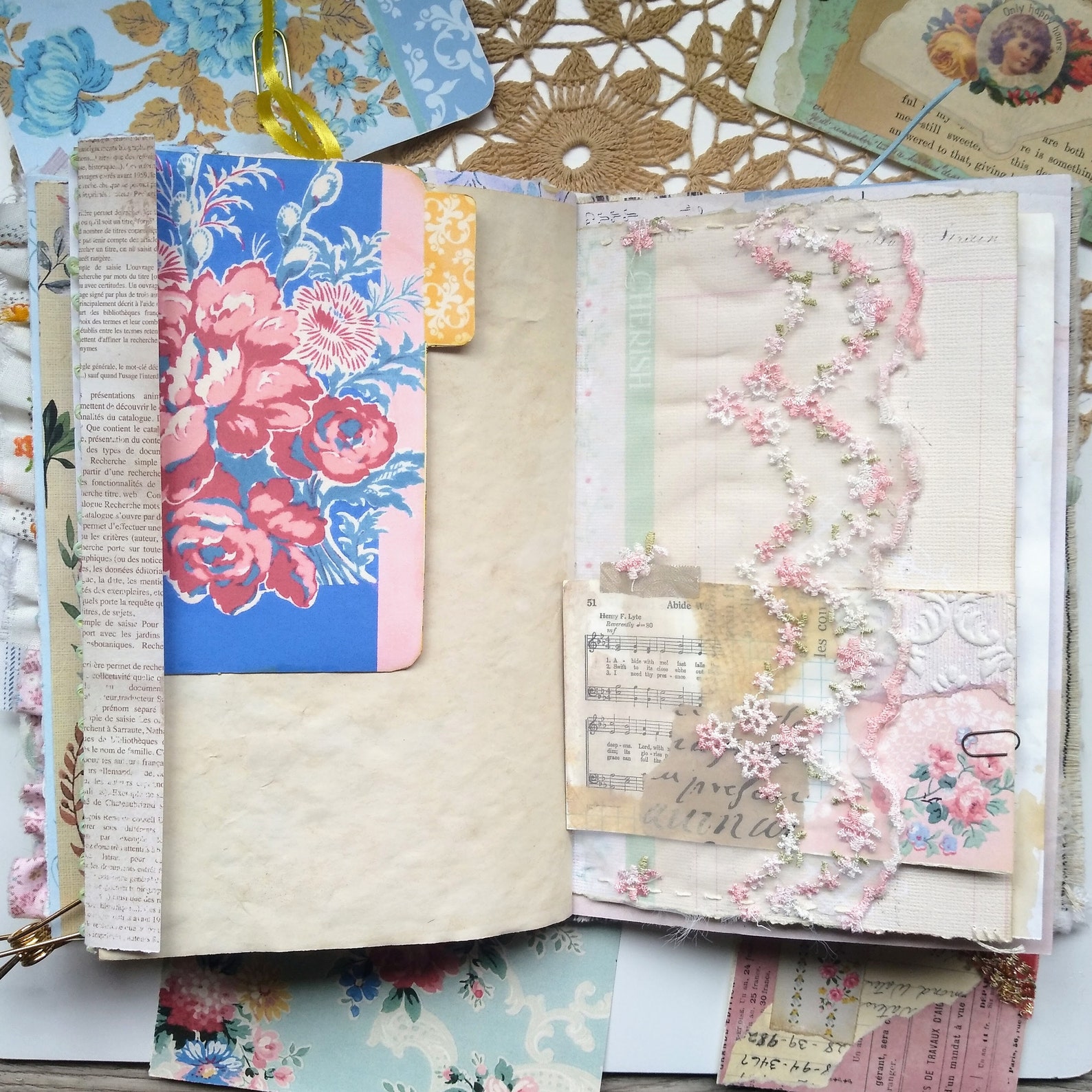 Gemma Handmade Hand Stitched OOAK Fabric Floral Vintage Cross Stitch Journal, Patchwork Textiles ...