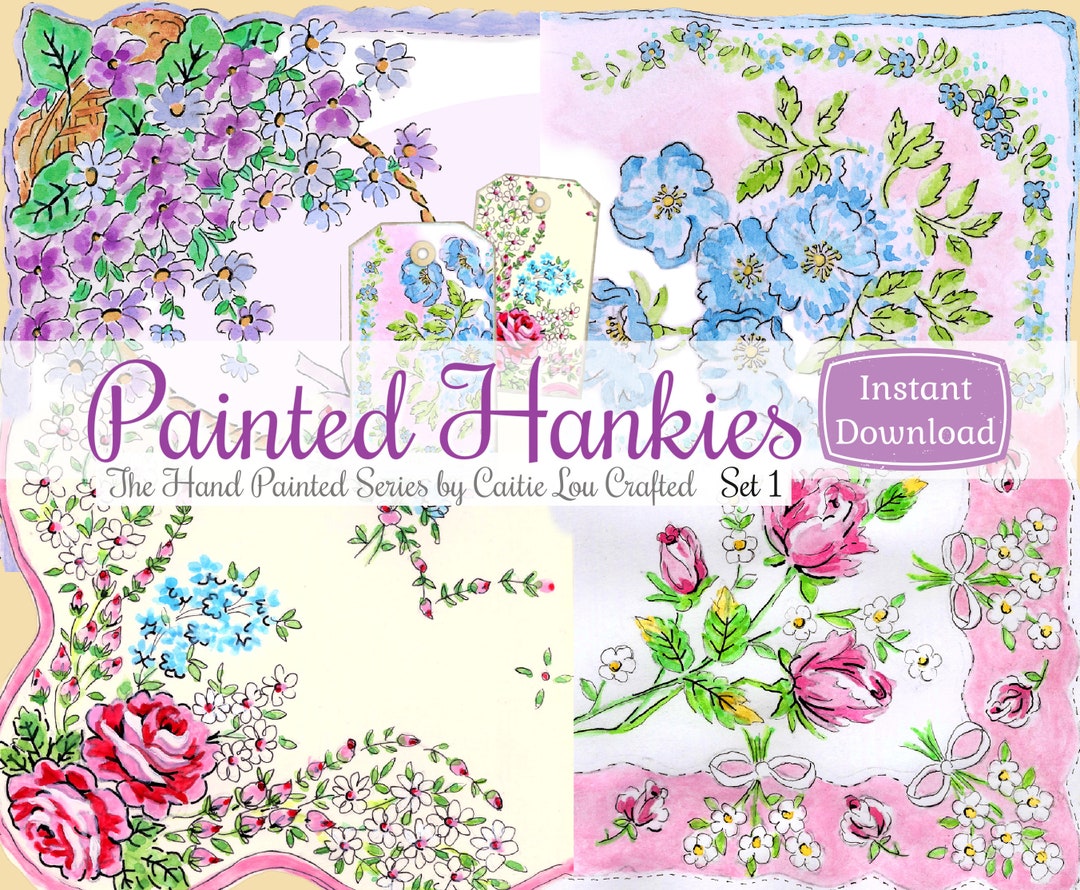 Hand Painted Hankies Set 1. Printable Hanky Designs . Pockets . Tags ...