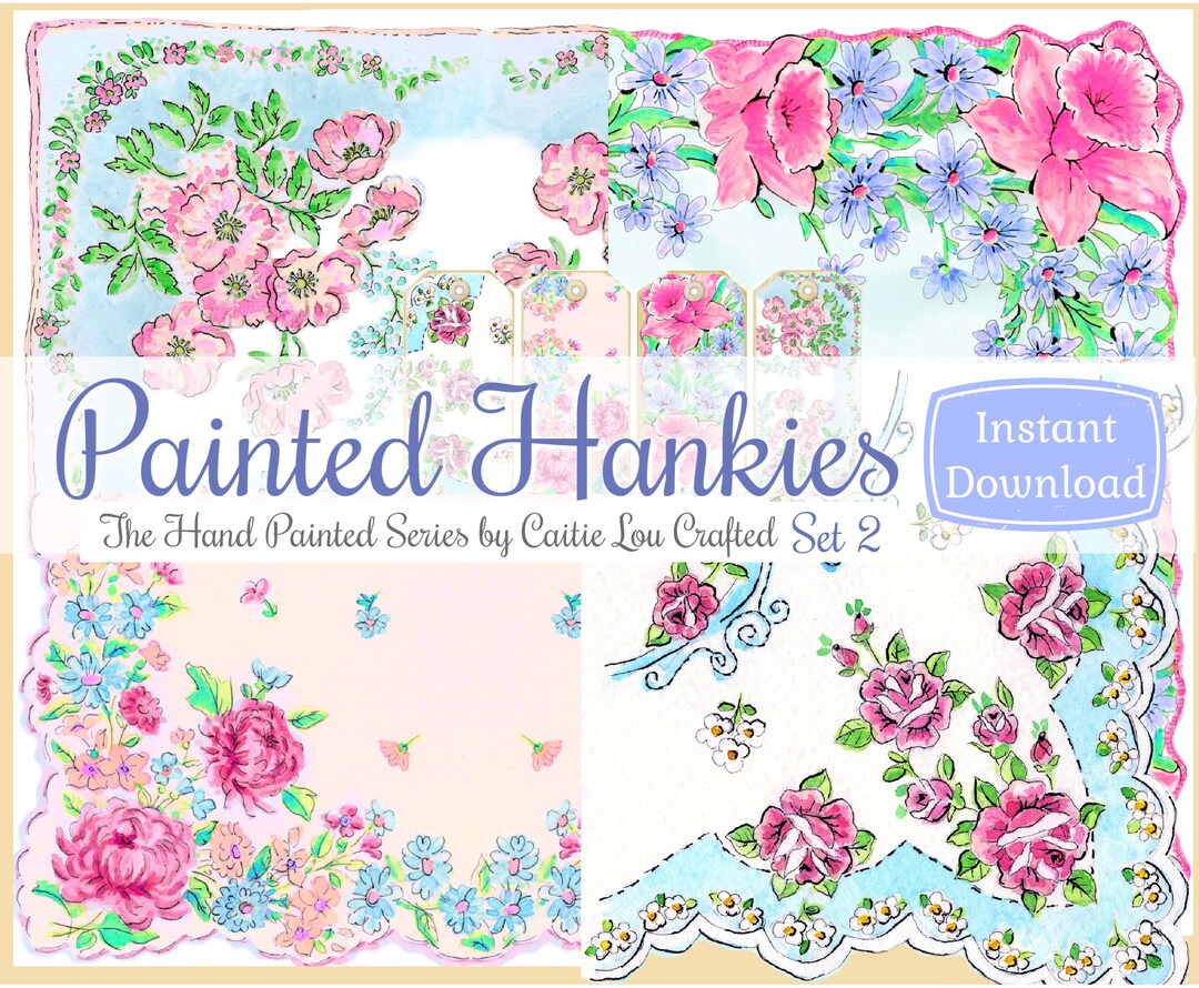 Hand Painted Hankies Set 2. Printable Hanky Designs . Pockets - Etsy