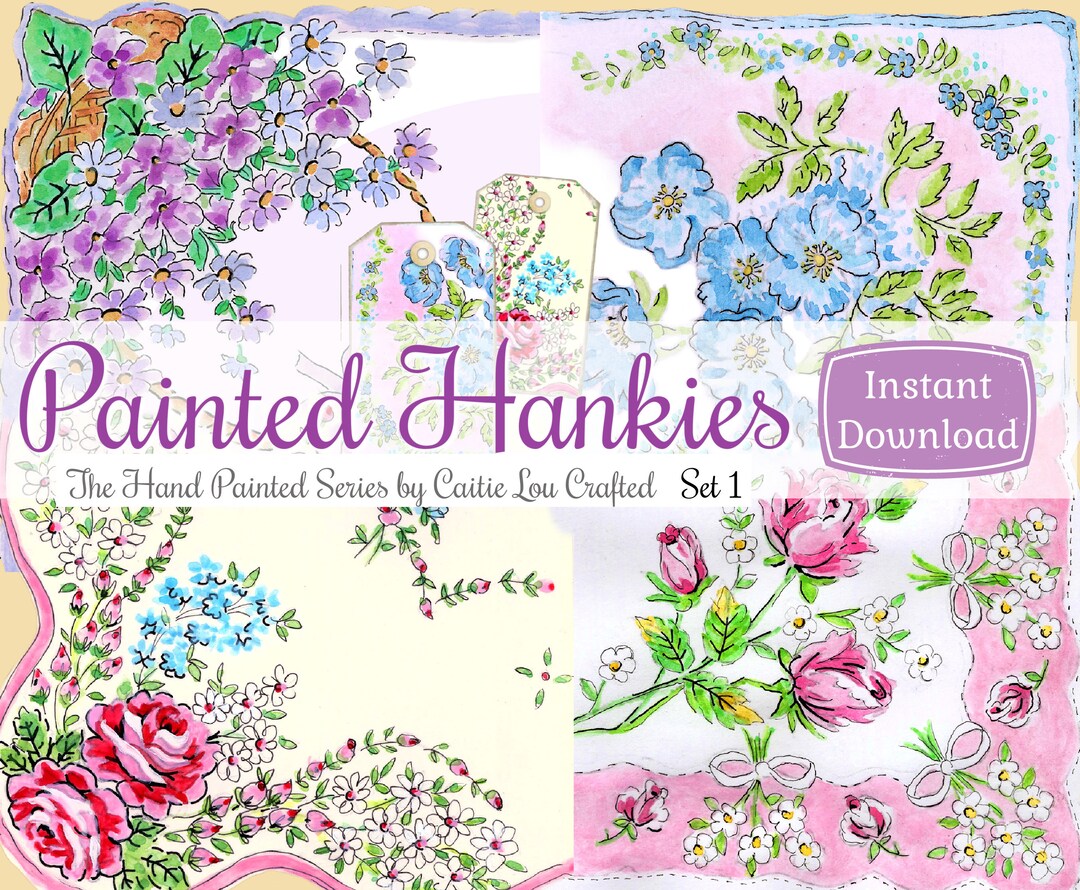 Hand Painted Hankies Set 1. Printable Hanky Designs . Pockets - Etsy