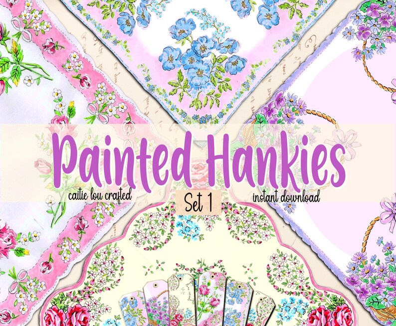Hand Painted Hankies Set 1. Printable Hanky Designs . Pockets . Tags ...