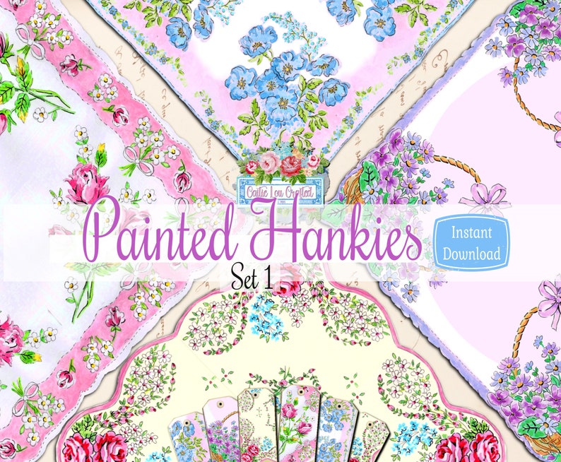 Hand Painted Hankies Set 1. Printable Hanky Designs . Pockets . Tags ...
