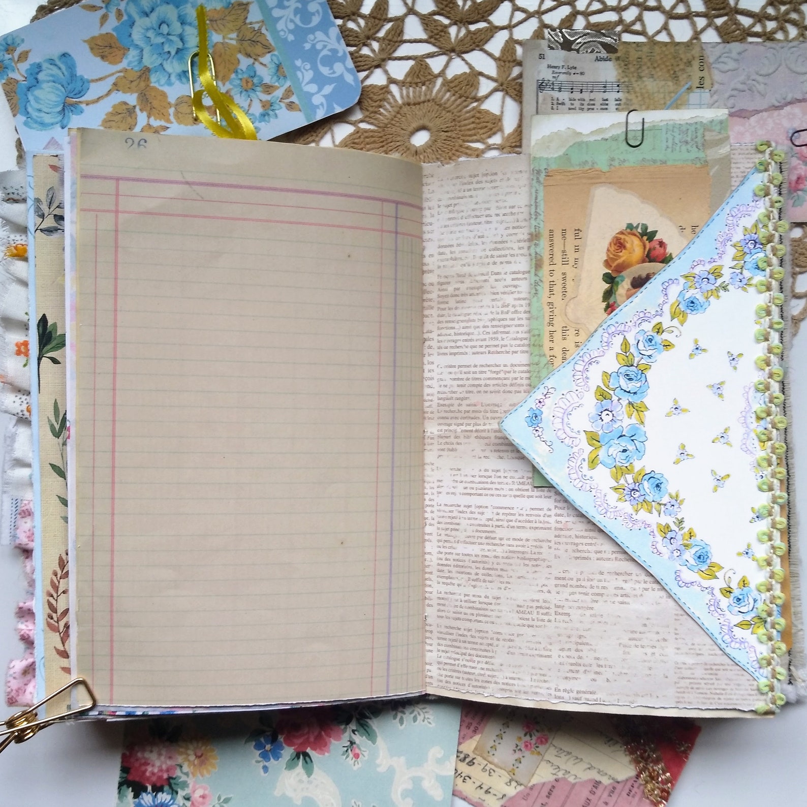 Gemma Handmade Hand Stitched OOAK Fabric Floral Vintage Cross Stitch Journal, Patchwork Textiles ...