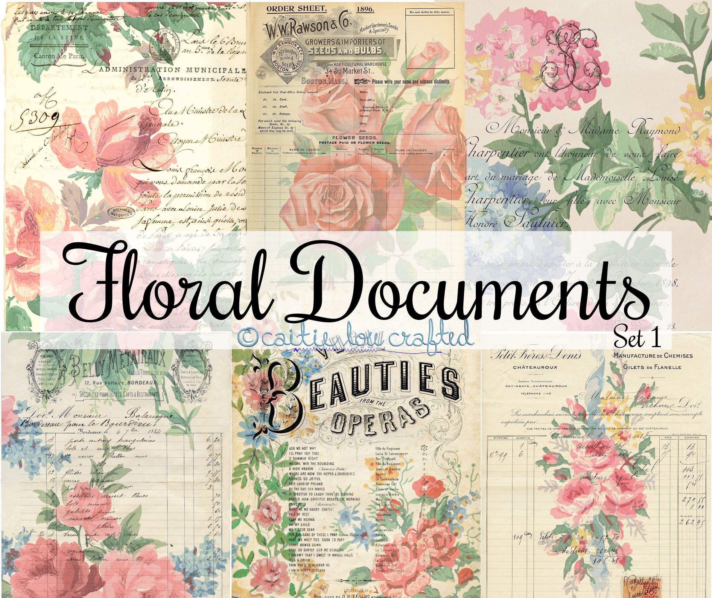 Floral Documents Set 1 . Vintage Wallpaper Flowers . Six Page - Etsy