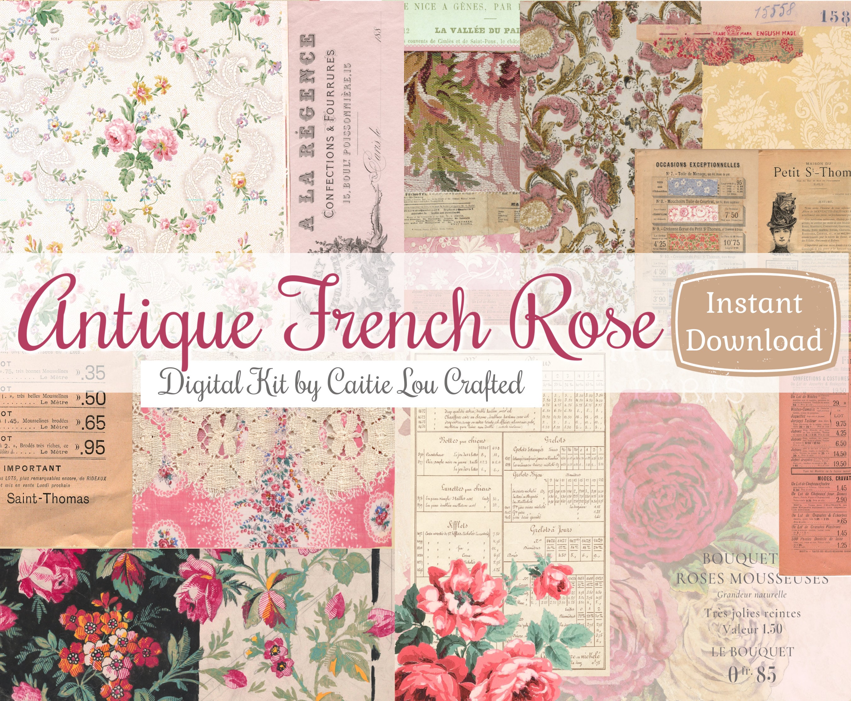 Antique French Rose Digital Nine Page Printable Junk Journal Kit ...