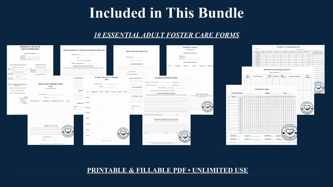 Adult Foster Care Forms Bundle | Printable & Fillable Caregiver ...