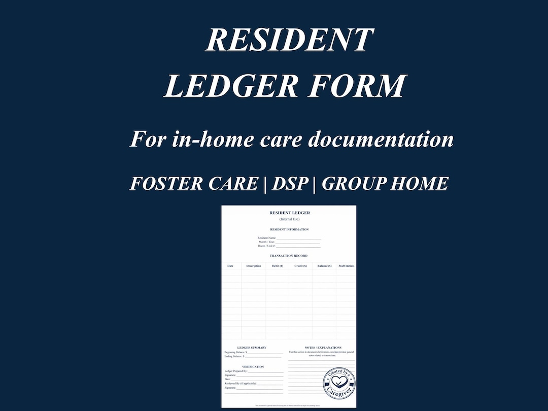 Resident Ledger Form Printable | Caregiver Financial Tracking for ...