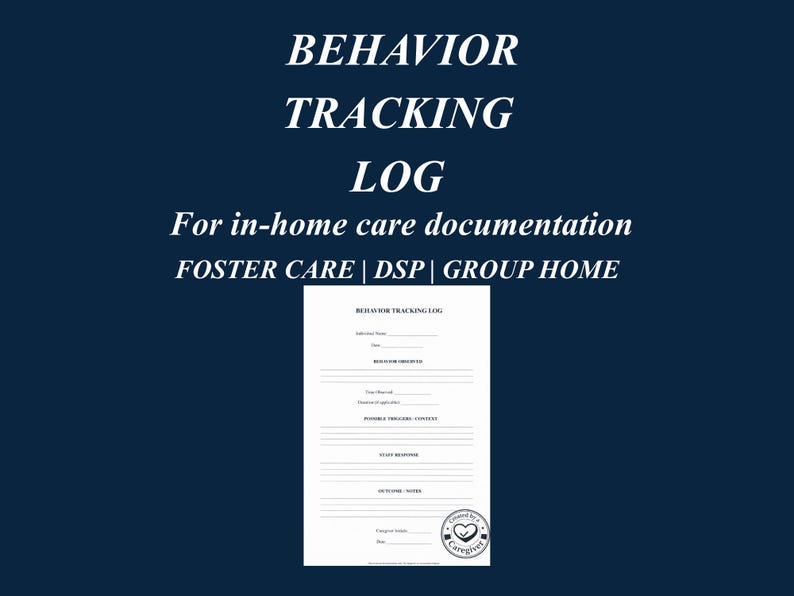 Behavior Tracking Log Printable | Caregiver Behavior Documentation for ...