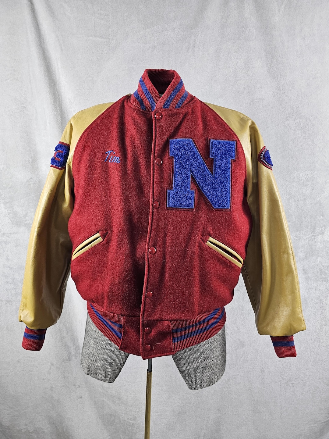 Vintage Maroon, Camel and Blue Letterman Jacket - Etsy
