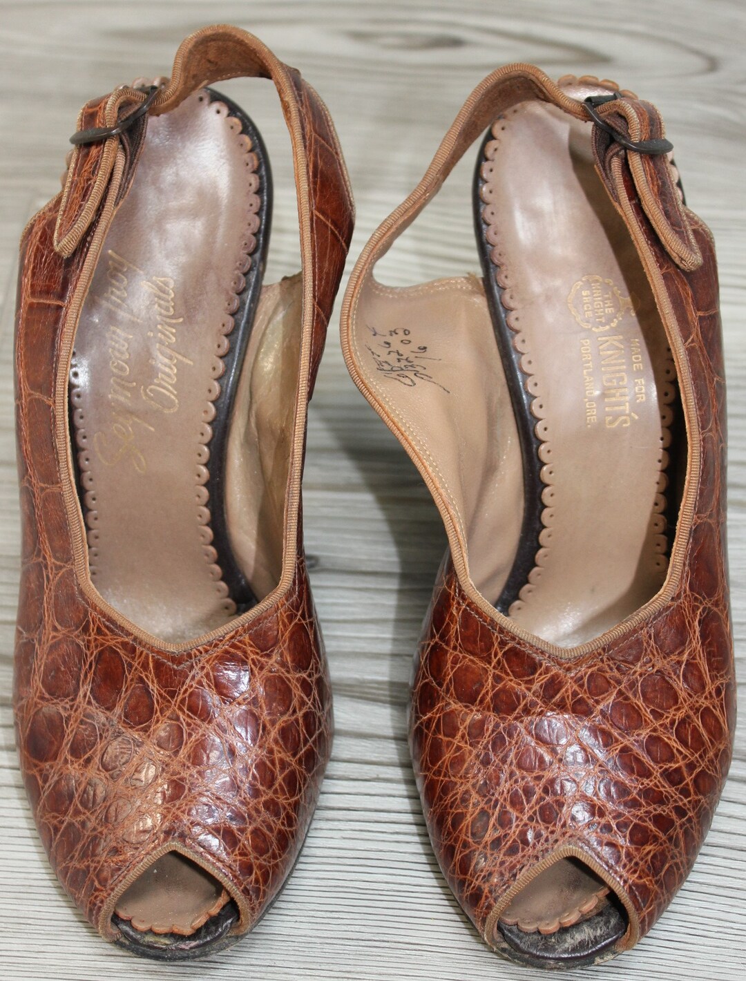Vintage 1940s Brown Alligator Slingbacks - Etsy