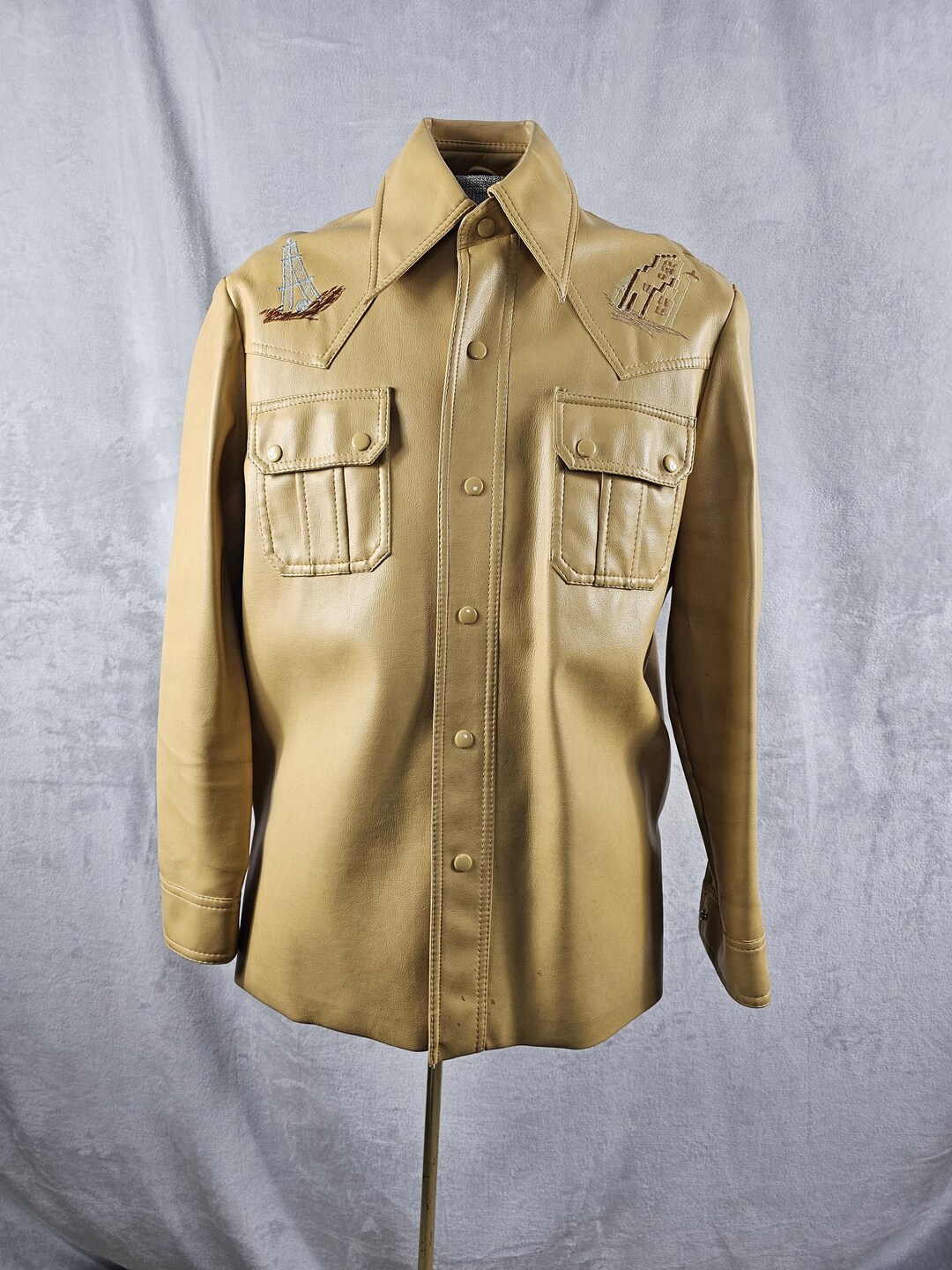 Men’s Vintage Embroidered PVC Vinyl Camel Colored Jacket Sz L - Etsy