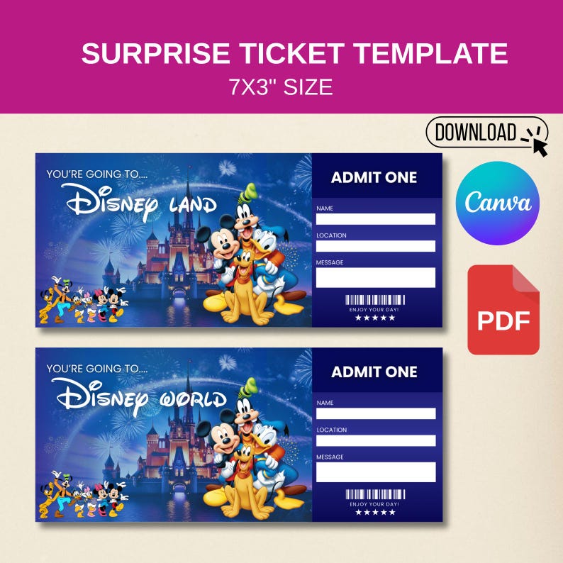 Editable Surprise Ticket Template 7x3, Printable Event Ticket, Travel ...