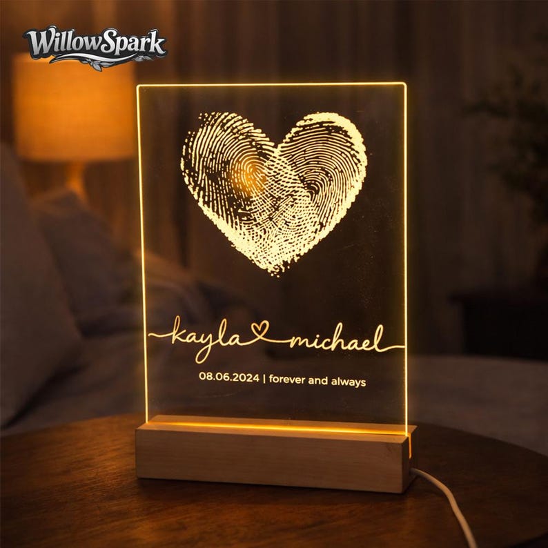 Personalized Fingerprint Acrylic Night Light, Custom Touch LED Lamp ...