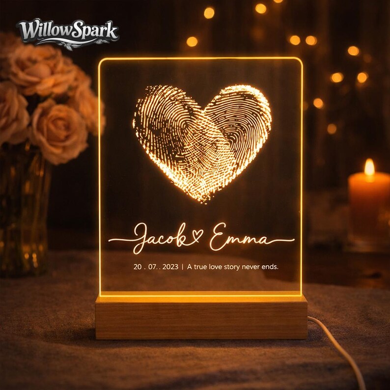 Personalized Fingerprint Acrylic Night Light, Custom Touch LED Lamp ...
