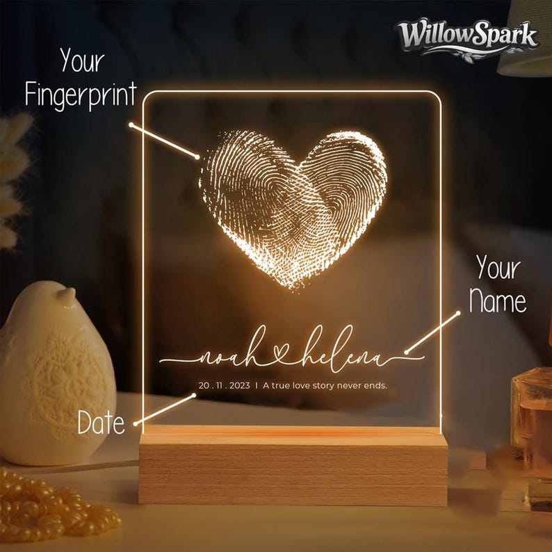 Personalized Fingerprint Acrylic Night Light, Custom Touch LED Lamp ...