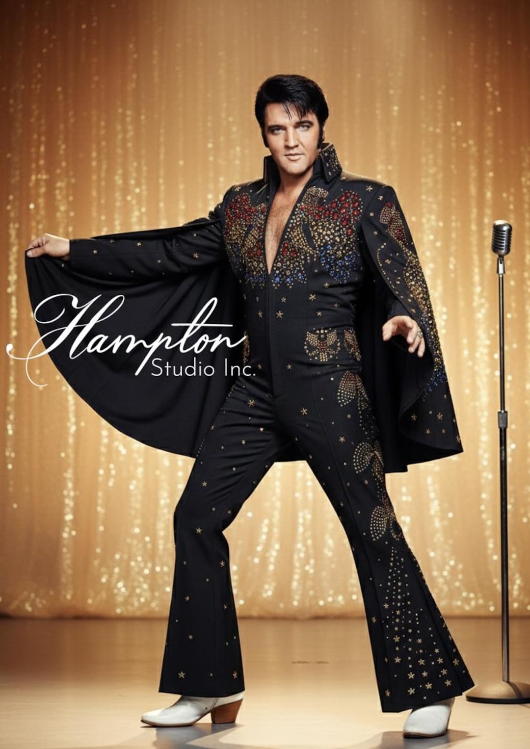 Iconic Black Eagle Jumpsuit & Cape Set - Professional Elvis Tribute ...