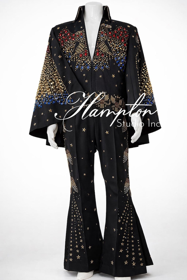 Iconic Black Eagle Jumpsuit & Cape Set - Professional Elvis Tribute ...