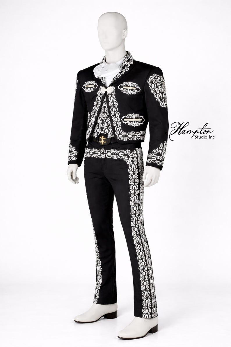 Black Silver Charro Suit for Men, Mariachi Wedding Suit, Embroidered ...