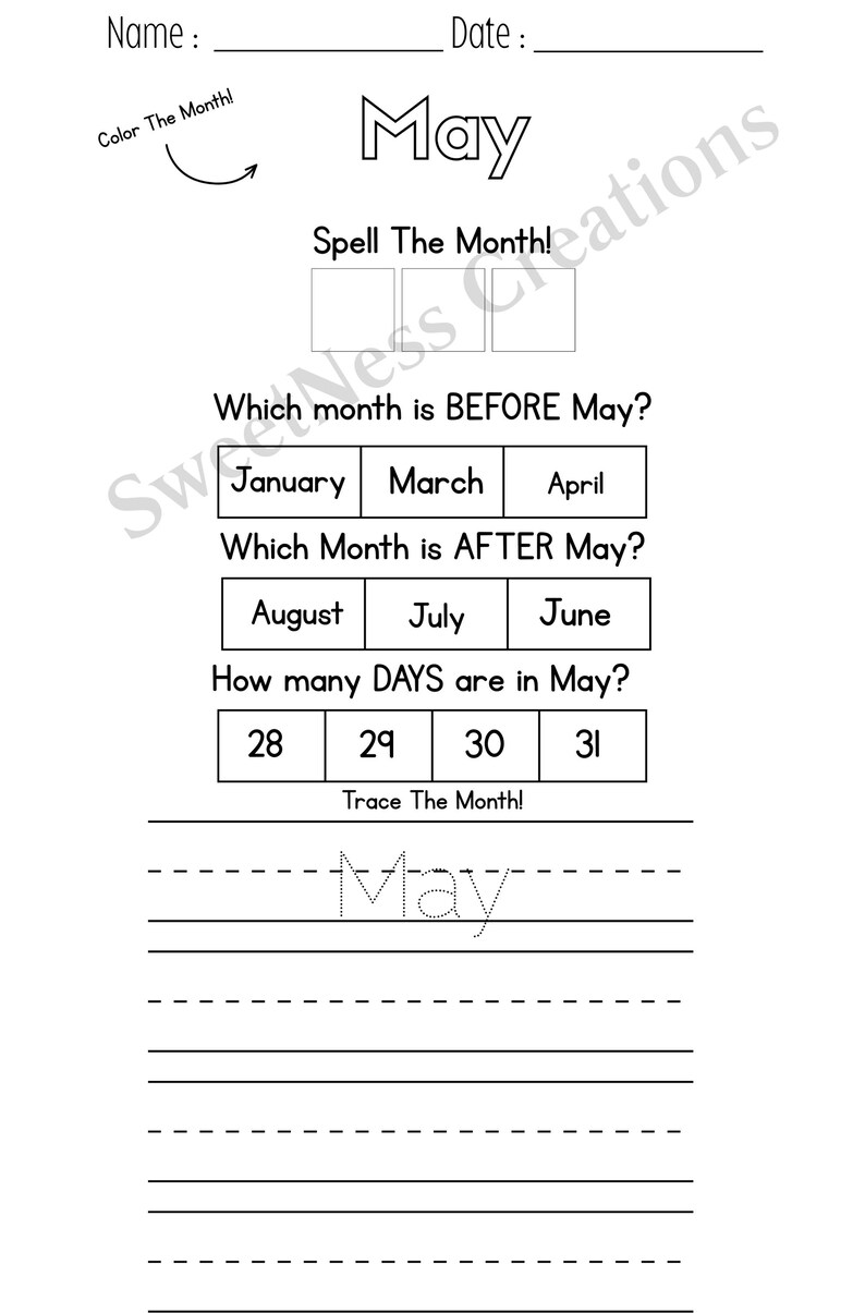 Months of the Year Worksheets for Kids | Printable Coloring Book ...