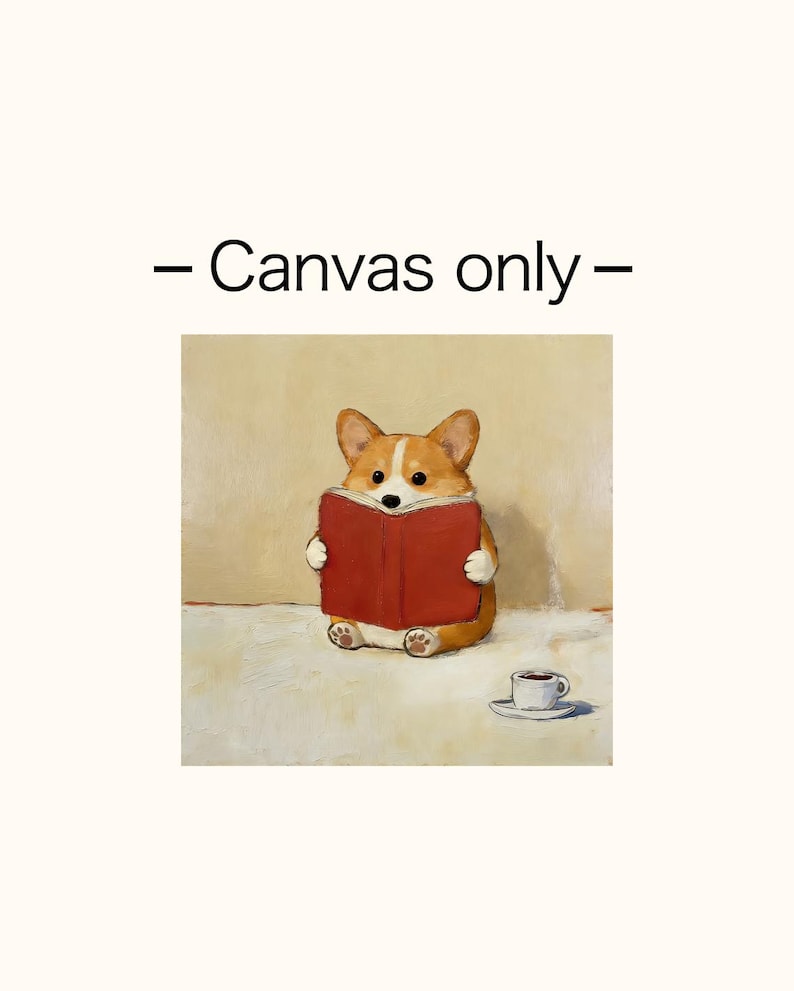 Cuadro al óleo de Corgi pintado a mano "Un Corgi muy estudioso" - Mini ...