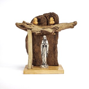 Rustic Mini Driftwood Shrine With Pocket Statue Mother Mary, Wall Hung ...