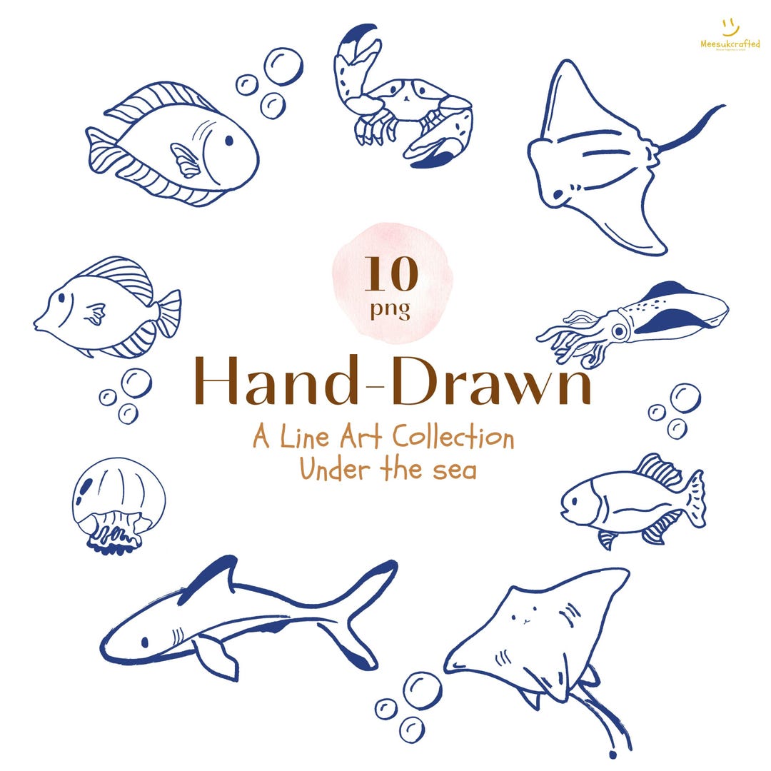 Under the Sea Line Art PNG, Ocean Line Art Clipart, Minimal Sea ...