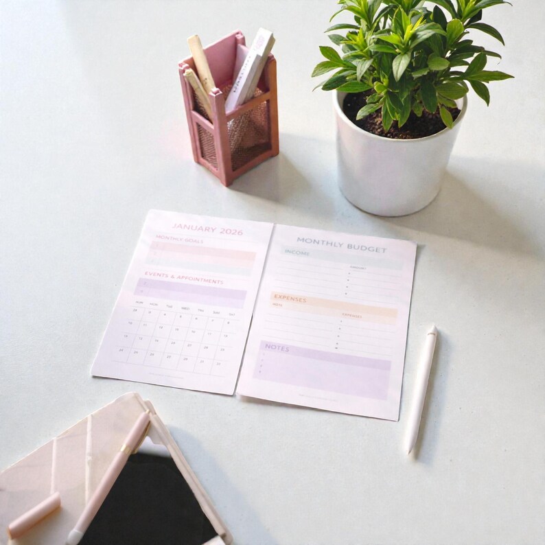 Daily Printable Planner | Monthly Budget PDF | Pastel Soft Colour Pages ...