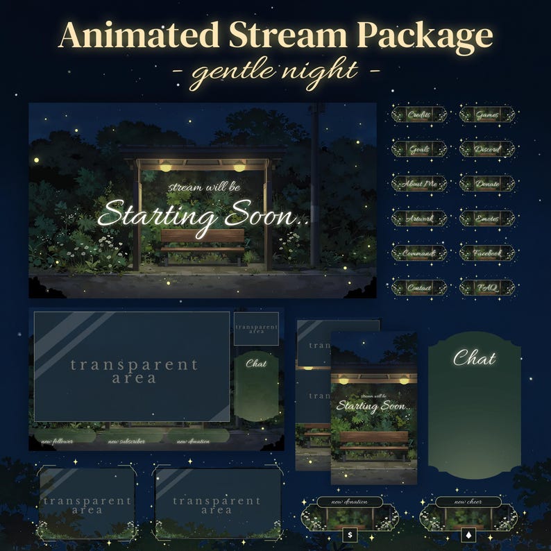 Bundle Stream Package - Gentle Night | Cozy Stream Overlay | Anime ...