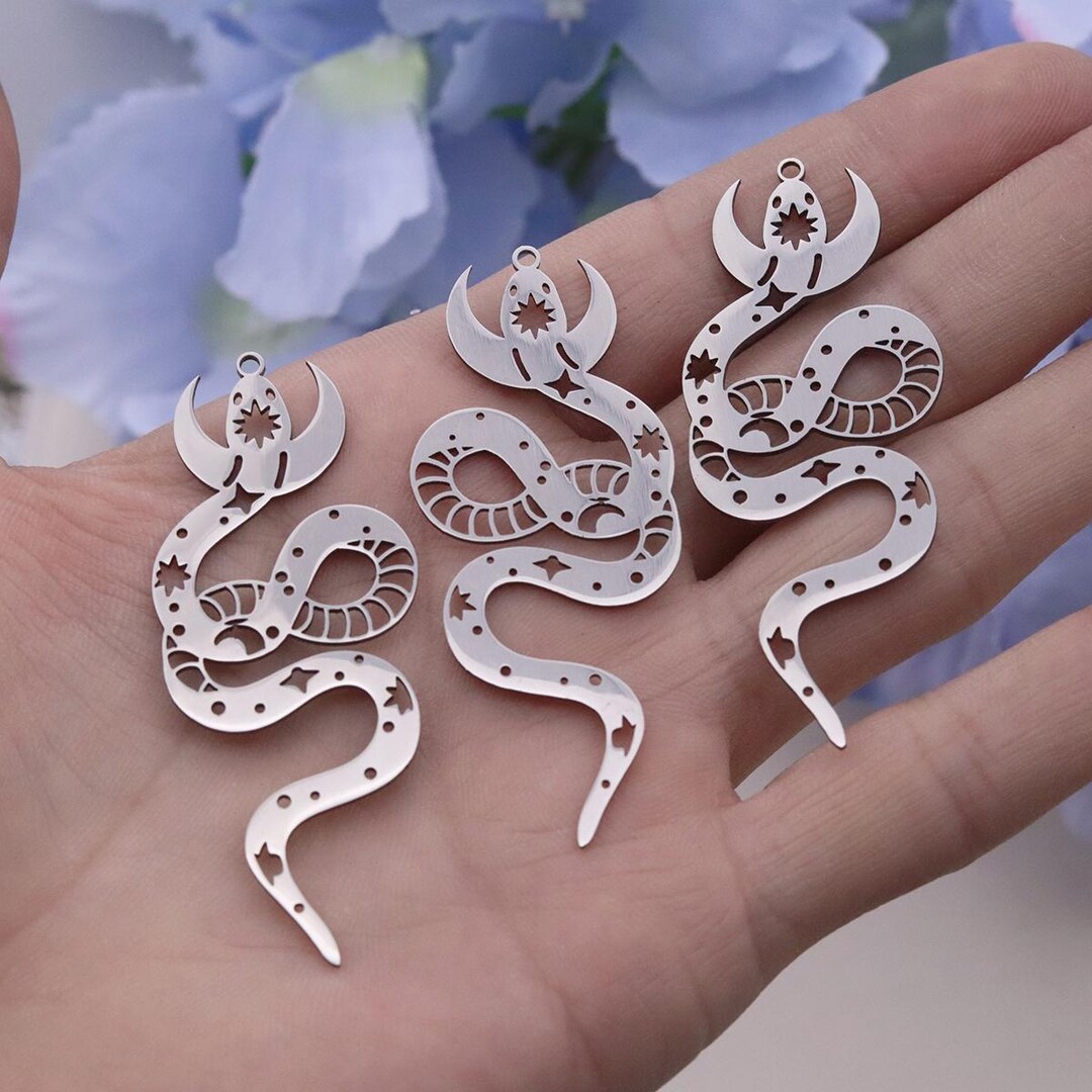 Stainless Steel Snake Charm Pendant, Celestial Jewelry Component (2.4x0 ...