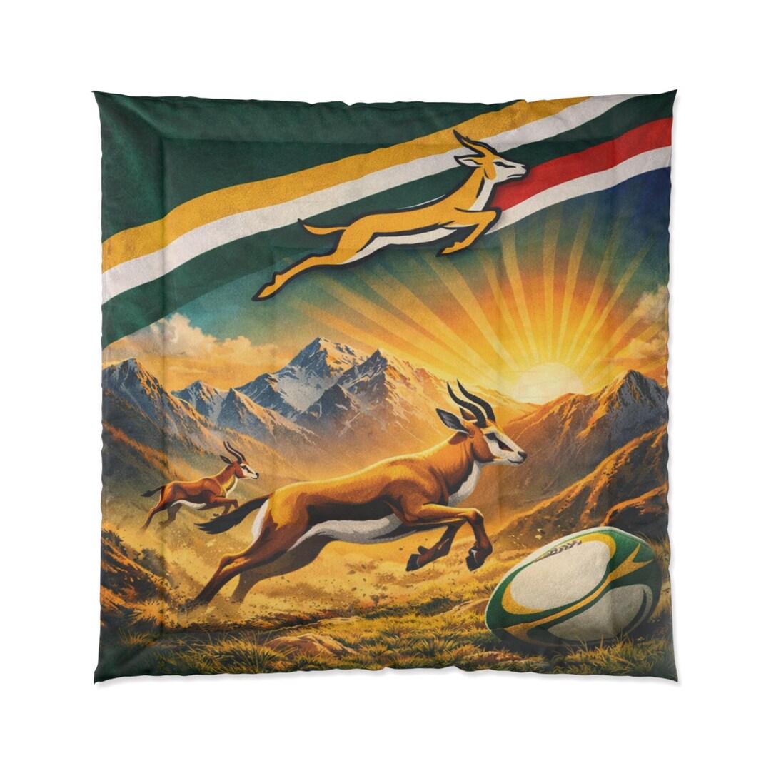 Springbok Rugby Sunrise Comforter | Antelope Herd, Mountain Landscape ...