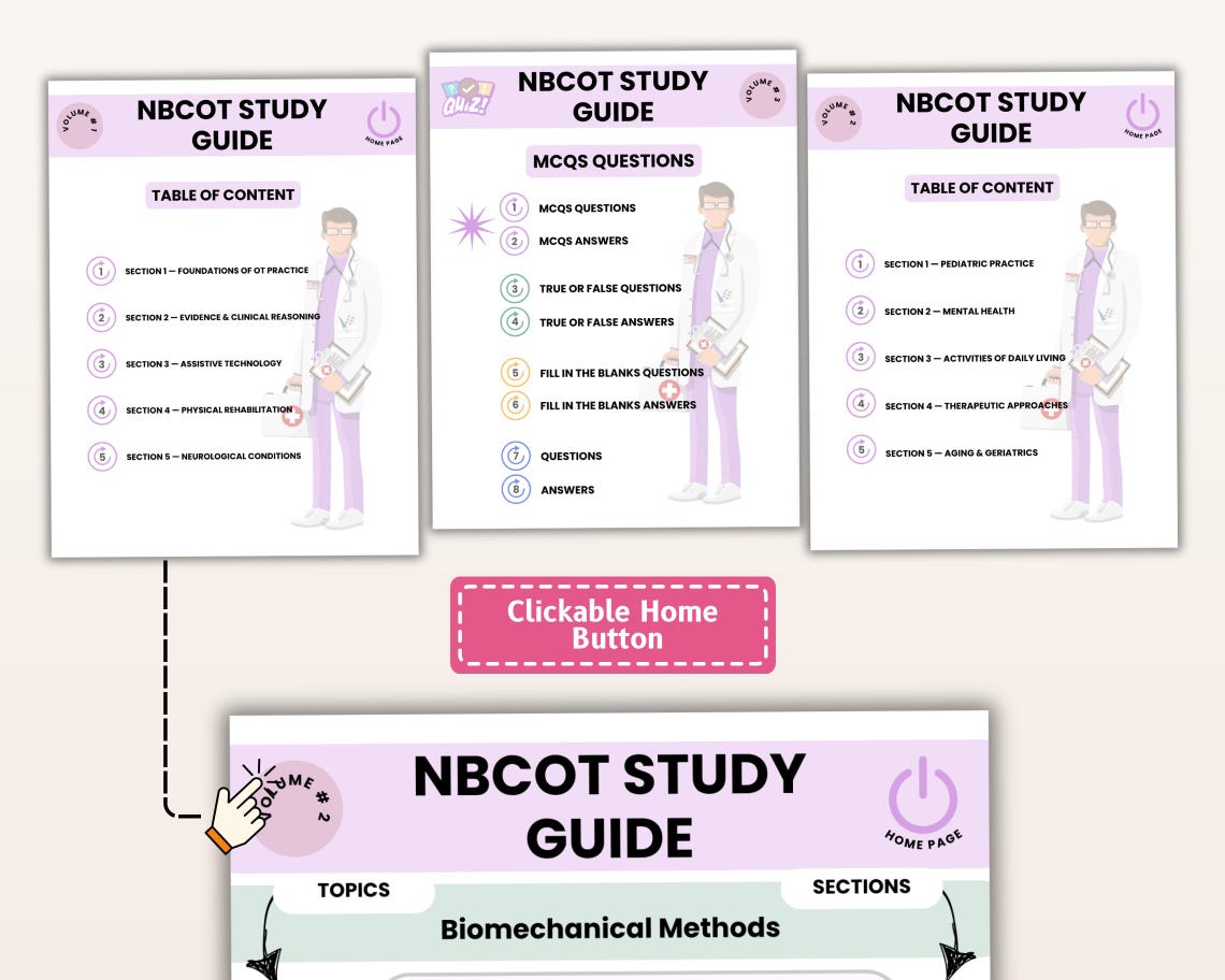 NBCOT Study Guide 2026 OT + COTA Exam Prep 250+ Page, Hyperlinked Quiz ...
