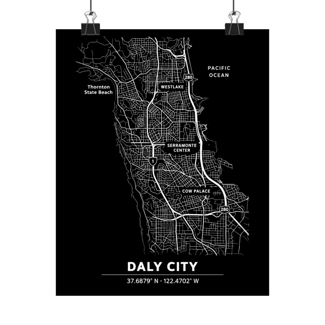 Daly City Map Poster, Black and White City Map Print, Minimalist ...