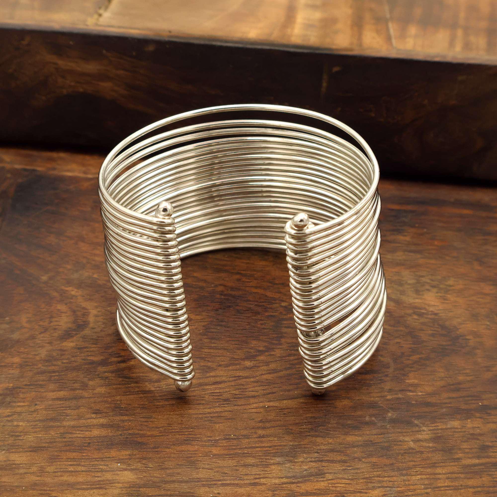 Antique Multi Wire Adjustable Silver Cuff Bracelet, Handmade Bangle for ...