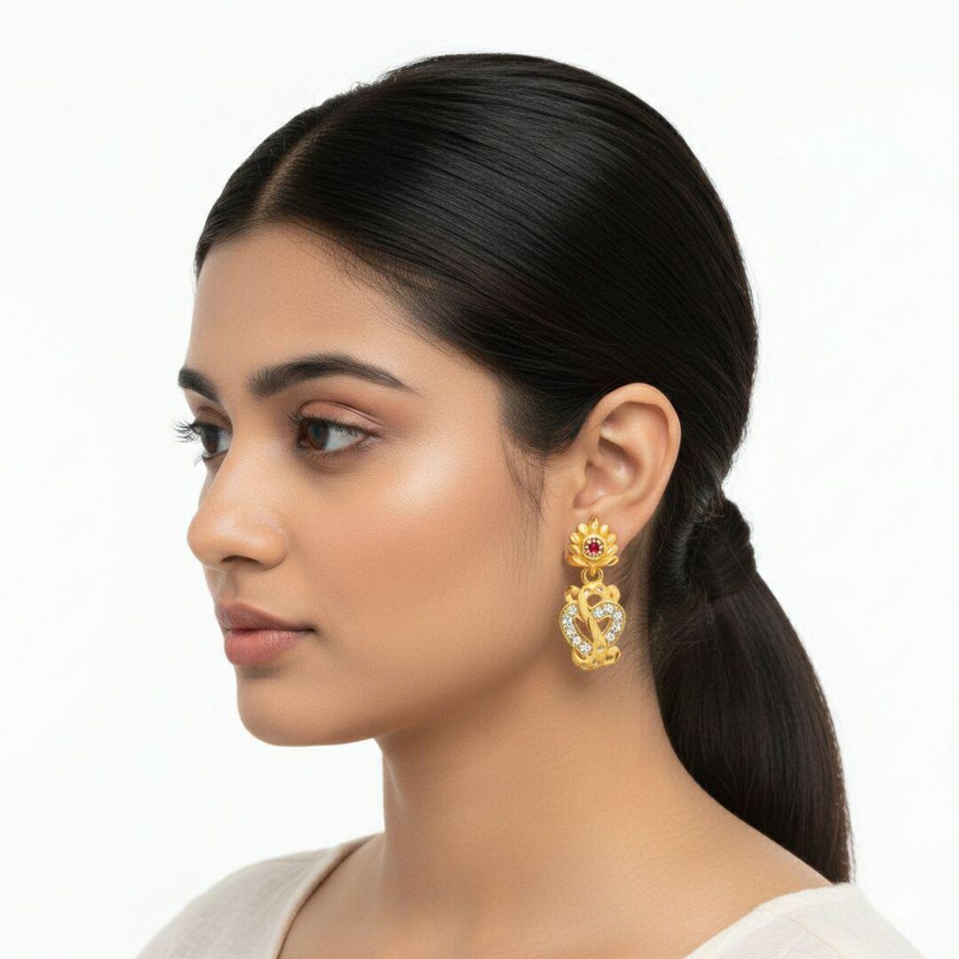 Micro Gold Plated Heart Latkan Earrings, Brass Studs, Minimal Jewelry ...