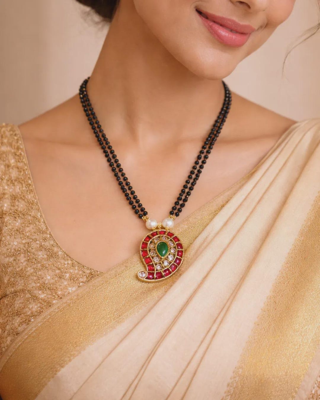 Ruby Emerald Keri Mangalsutra: Gold Plated Indian Bridal Necklace - Etsy