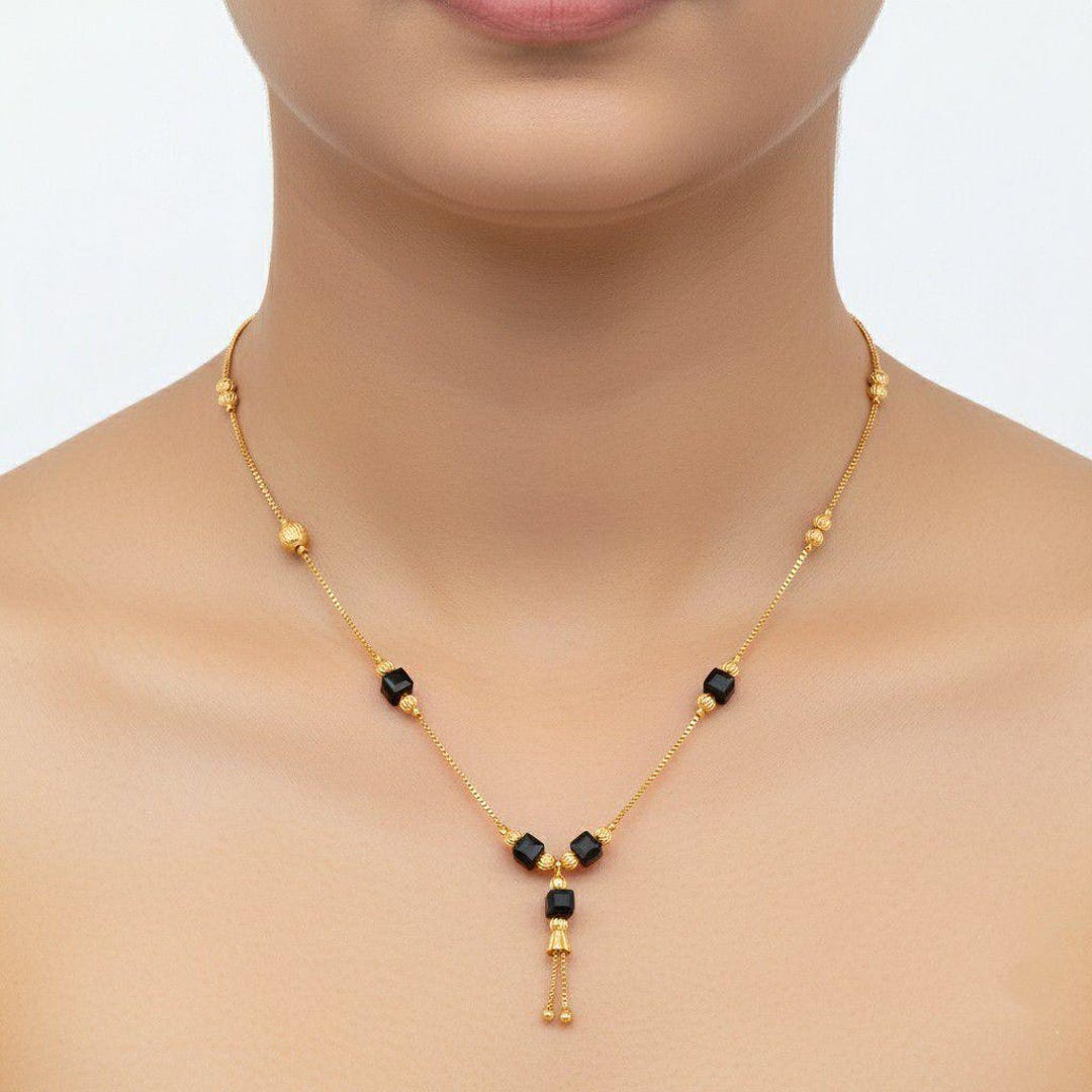 Gold Plated Dokiya Mangalsutra With Black Pearl - Minimalist Indian ...