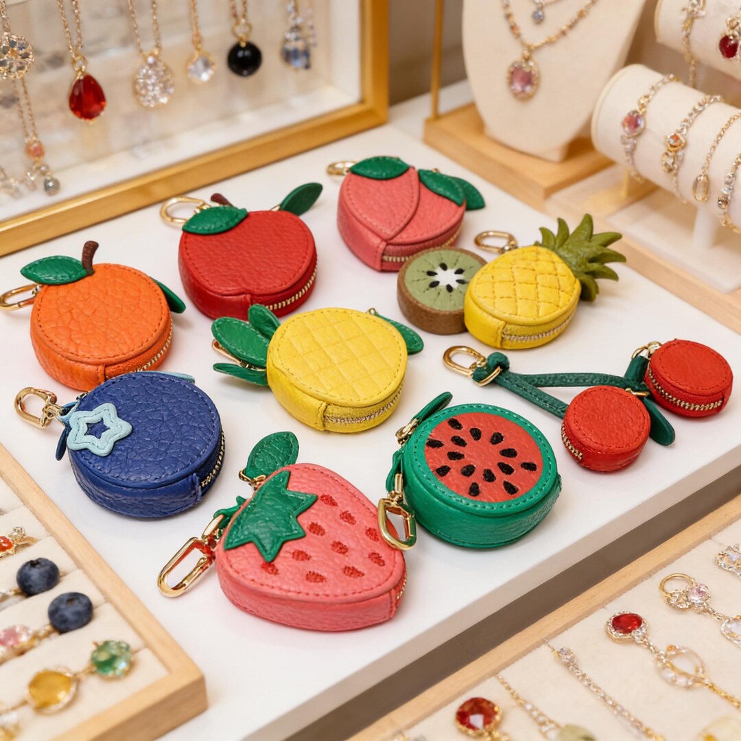 Leather Fruit Coin Purse Charm | Mini Earbud Holder Pouch, Keychain ...