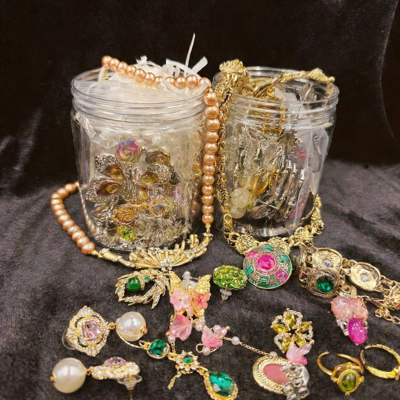 Vintage Jewelry Jar, Eclectic Costume Jewelry Blind Bag, Rings ...